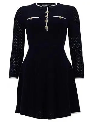 SELF-PORTRAIT Mini Knit Dress With Bow Detail - Blue
