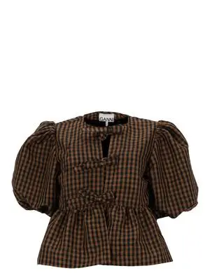 GANNI Peplum Blouse - Brown