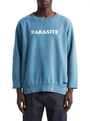 Undercover Relaxed Fit Cotton Crewneck Jumper With Slogan Print - Blue