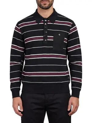 Undercover Striped Long-sleeved Cotton Polo Shirt With Ribbed Collar Multicolor