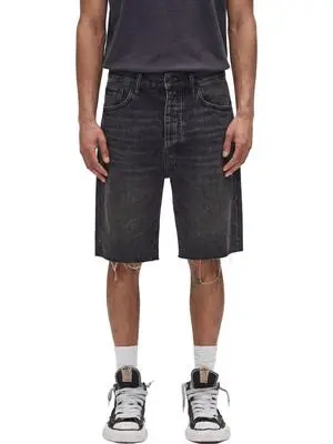 PURPLE BRAND Cotton Denim 5-pocket Knee-length Shorts - Black