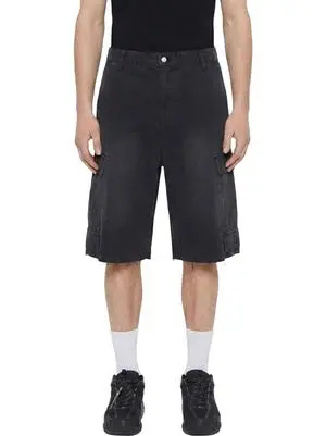 44 LABEL GROUP Knee-length Cotton Denim Cargo Shorts - Black