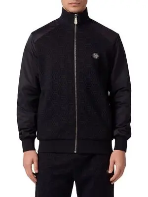 Philipp Plein Hexagon Logo High Neck Zipped Cotton-blend Sweatshirt - Black