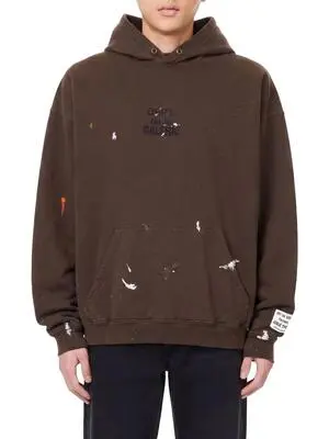 GALLERY DEPT. Oversized Abstract Print Cotton Hoodie - Brown