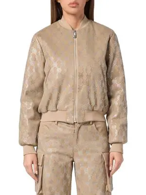 Philipp Plein Monogram Rhinestone Bomber Jacket - Beige