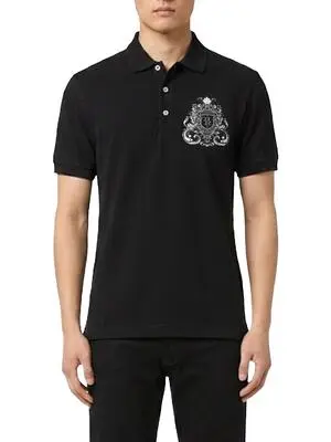 BILLIONAIRE Cotton Polo Shirt With Logo Emblem - Black