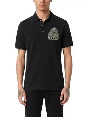 BILLIONAIRE Cotton Polo Shirt With Logo Emblem - Blue