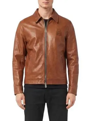BILLIONAIRE Sheepskin Leather Biker Jacket - Brown