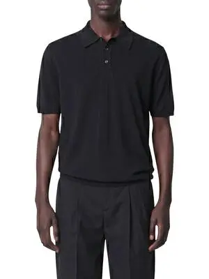 ROBERTO COLLINA Short-sleeved Cotton Polo Shirt With Three-button Placket - Black