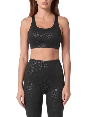PLEIN SPORT Leopard Print Sports Bra - Black