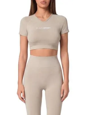 PLEIN SPORT Plein Sport Cropped Technical Fabric V-Neck Top Grey