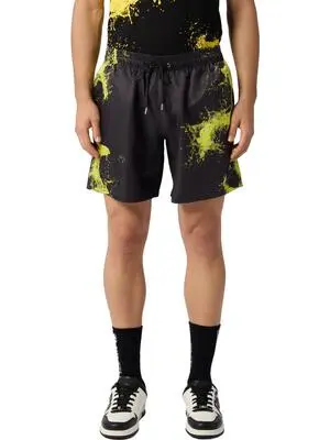 PLEIN SPORT Graphic Print Drawstring Shorts - Black