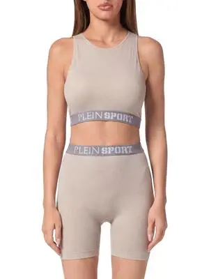 PLEIN SPORT Ribbed Crop Top - Grey