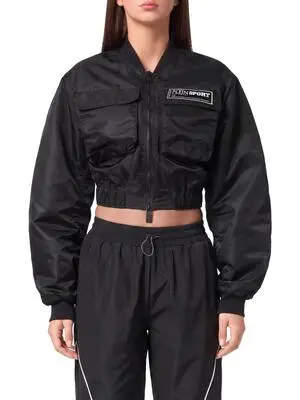 PLEIN SPORT Polyester Crop Bomber Jacket - Black