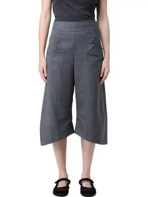 GANNI Wool Blend Cropped Trousers - Grey