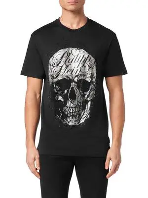 Philipp Plein Skull Cotton T-shirt With Rhinestone Logo - Black