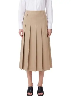 A.p.c. Pleated Cotton Midi Skirt - Beige
