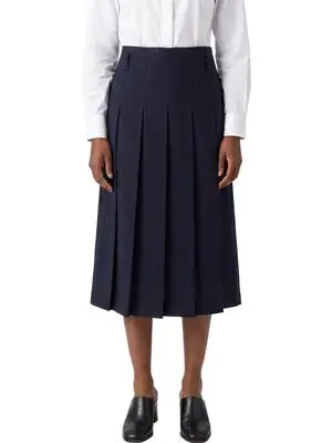 A.p.c. Pleated Cotton Midi Skirt - Navy
