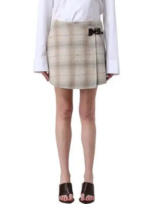Loewe Check Wool And Cashmere Mini Skirt - Beige