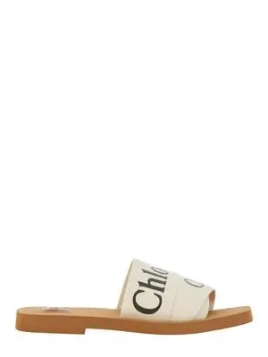 Chloé Woody Canvas Flat Slide Sandals - White