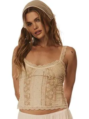 Free People Intimately "lost In Cali" Cami With Lace And Sequins - Tea