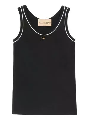 Valentino Garavani Cotton Jersey Tank Top With Contrasting Edges And Vlogo Detail - Black
