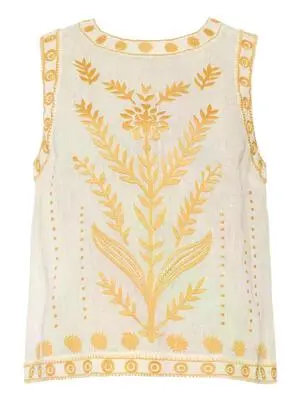 ERES Pulpeux Embroidered Linen Top - Neutrals