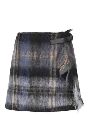 Loewe Mohair And Wool Checkered Wrap Skirt With Leather Belt - Multi