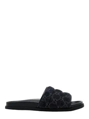 Gucci Gg Denim Padded Slide Sandals - Black