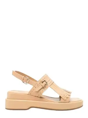 BRUNO PREMI Perforated Fringe Sandals - Neutrals