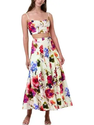 NICHOLAS Floral Print Cropped Top - Neutrals