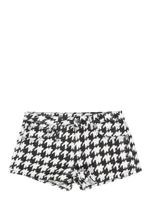 R13 Effie Houndstooth Print Denim Shorts - White