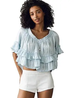 Anthropologie Short-sleeve Ruffle Top - Blue