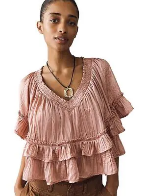 Anthropologie Short-sleeve Ruffle Top - Rose