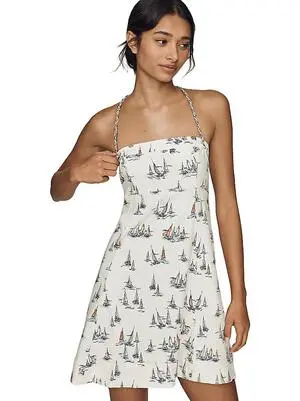 Maeve Linen Blend Mini Dress With Rope Style Straps - Neutral Pattern