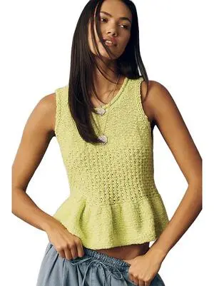PILCRO Stitched Knit Peplum Tank Top - Limeade