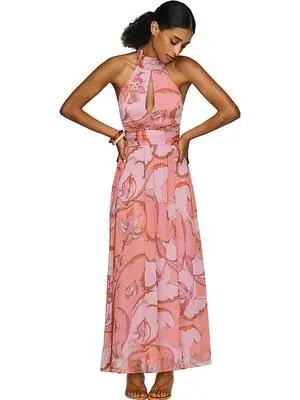 Anthropologie Maeve Cutout Halter Maxi Dress - Pink Pattern