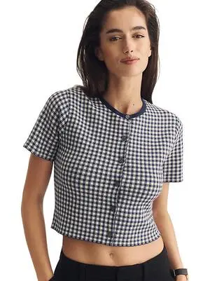 Good American The Keepsake Cardigan - Navy Gingham