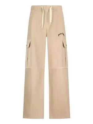 Palm Angels Logo Embroidered Wide Leg Trousers - Neutrals