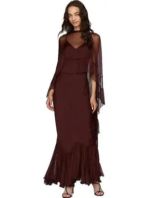 GEISHA DESIGNS Leigh Chiffon Slip Maxi Dress With Ruffle Cape - Plum