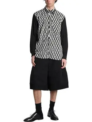 Comme Des Garçons Wave-print Panelled Shirt - Black