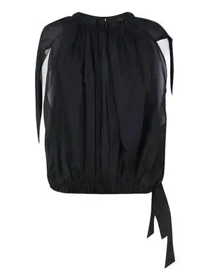 SEMICOUTURE Gathered Sleeveless High Neck Blouse - Black