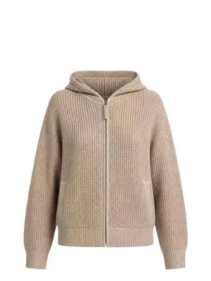 ALLUDE Ribbed Knit Zip-up Hoodie - Neutrals