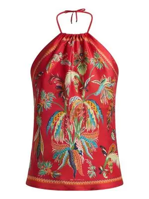 Etro Paisley Print Silk Halterneck Top - Red