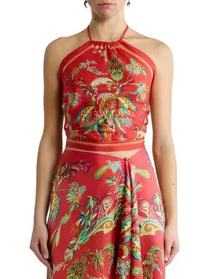 Etro ETRO Paisley Print Silk Halterneck Top Red