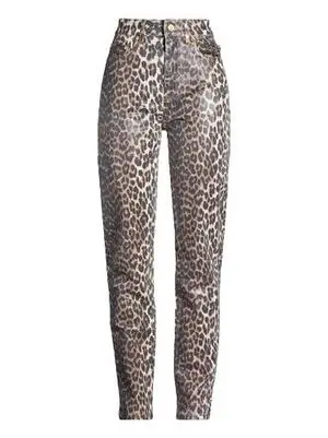 GANNI Leopard Print Embellished Jeans - Brown