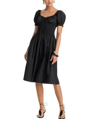 WAYF Gaia Puff Sleeve Midi Dress - Black