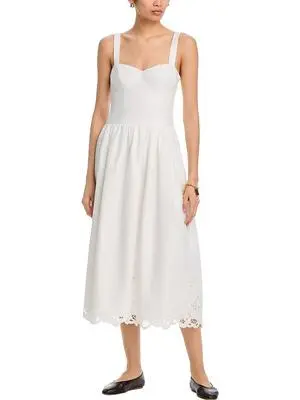 WAYF Somerset Midi Dress With Scalloped Hem - Ivory