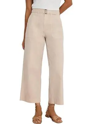 NIC+ZOE Belted Wide Leg Ankle Pants - Macadamia