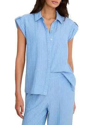NIC+ZOE Striped Gauze Shirt - Blue Multi
